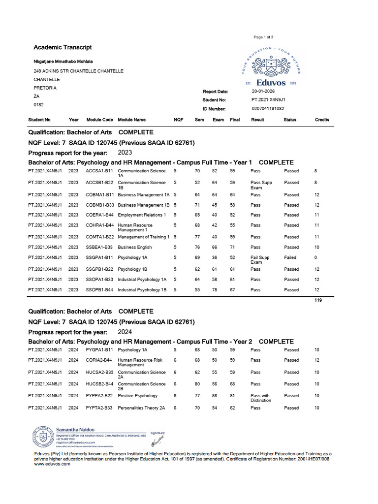 LBL Academic Transcript - 2026-01-20T092825.426 | PDF | Psychology ...