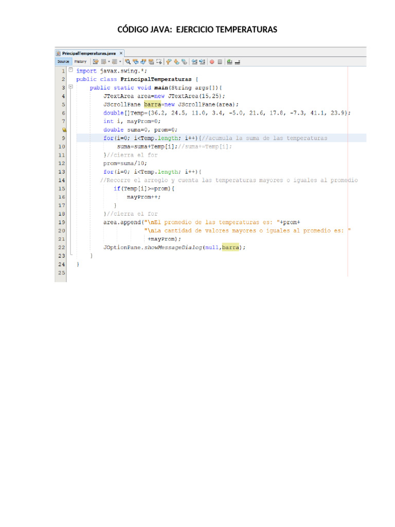 S. Codigo Java Ejercicio Temperaturas | PDF