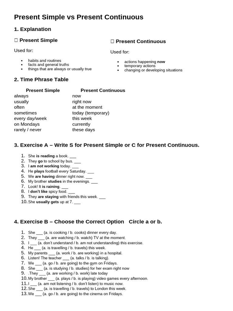 Present Simple vs Continuous Grammar Guide | PDF | Chess Openings | Chess