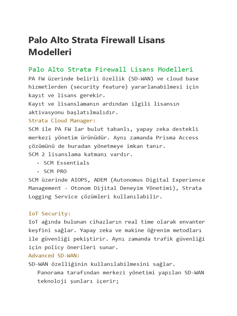 Palo Alto Strata Firewall Lisans Modelleri | PDF