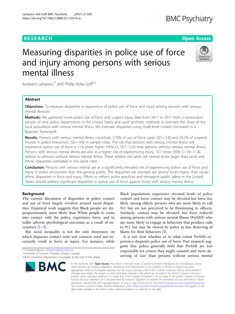 Police Use of Force and Mental Illness Disparities | PDF | Mental ...
