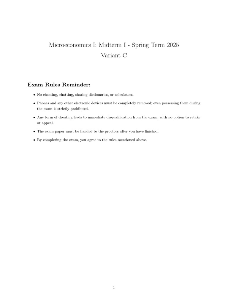 Microeconomics I Midterm Exam Spring 2025 | PDF | Elasticity (Economics ...