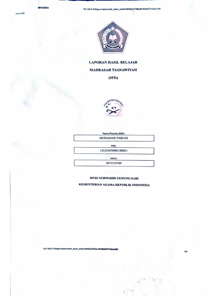 Rapor MTS Kelas 3 | PDF