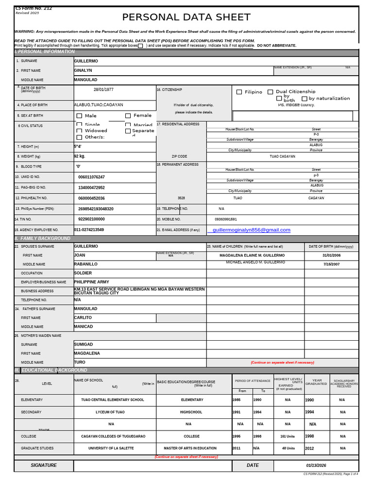 Personal Data Sheet Template | PDF | Government | Justice