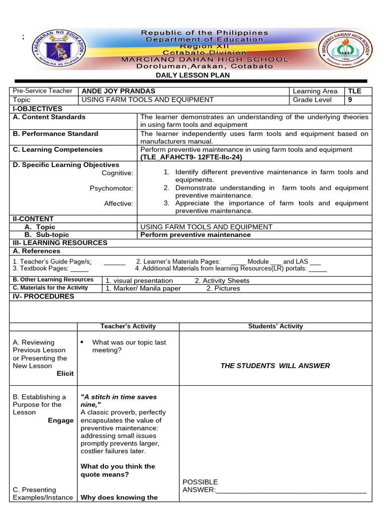 WEEK 8- DAY 1 LESSON PLAN | PDF | Learning | Mechanical Engineering