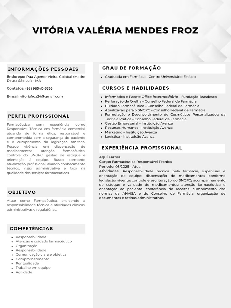 Vitória Valéria Mendes Froz (1) | PDF | Farmacêutico | Farmácia