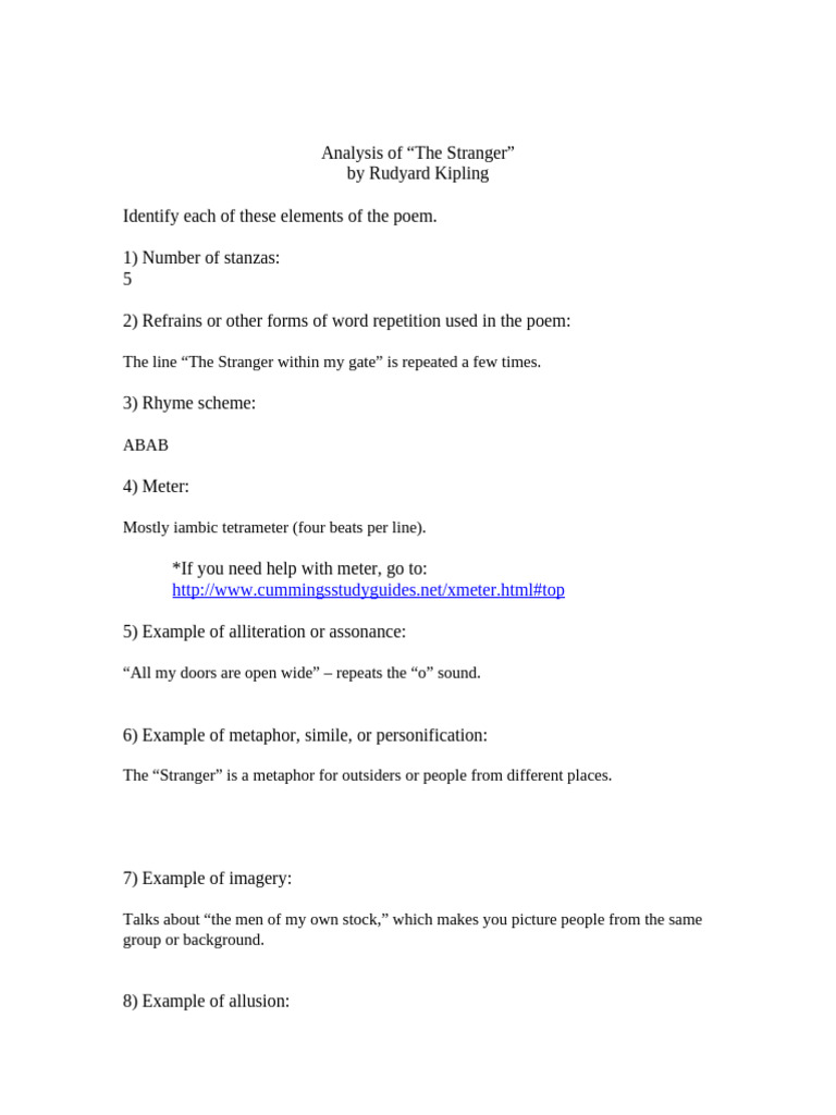 Analysis of "The Stranger" Poem Elements | PDF