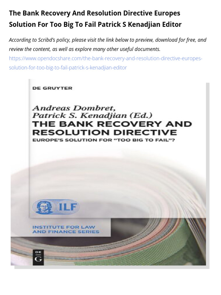 The Bank Recovery And Resolution Directive Europes Solution For Too Big ...