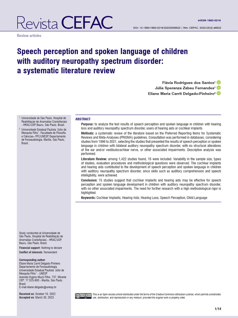 Speech perception and spoken language of children with auditory ...