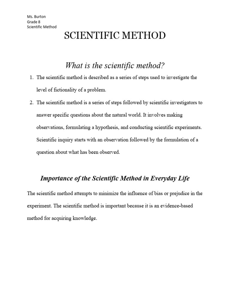 Scientific Method Grade 8 | PDF | Scientific Method | Hypothesis