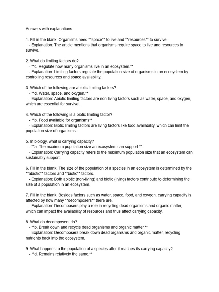04 Key_carrying Capacity and Limiting Factors Mc | PDF | Ecosystem ...