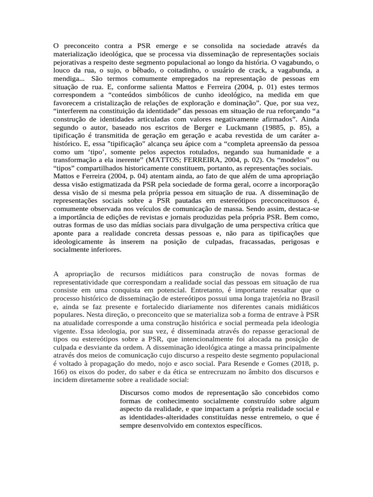 Preconceito e Representações da PSR | PDF | Ideologias | Preconceitos