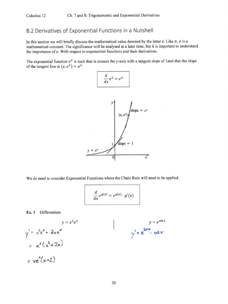 Section 8.2 - Derivatives of Exponentials - Filled Examples | PDF