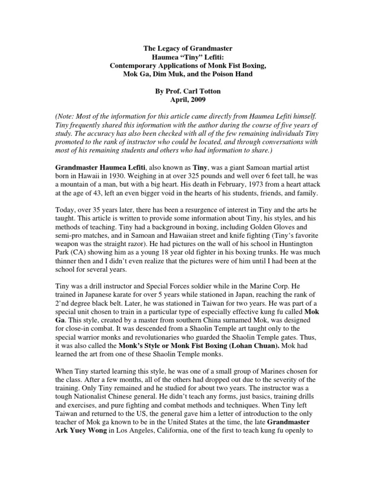 Lima Lama - Haumea Tiny Lefiti | PDF | Chinese Martial Arts | Combat Sports