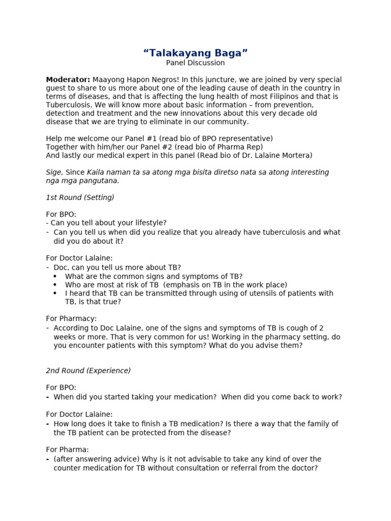Script for the TB Panel | PDF | Tuberculosis | Medical Specialties