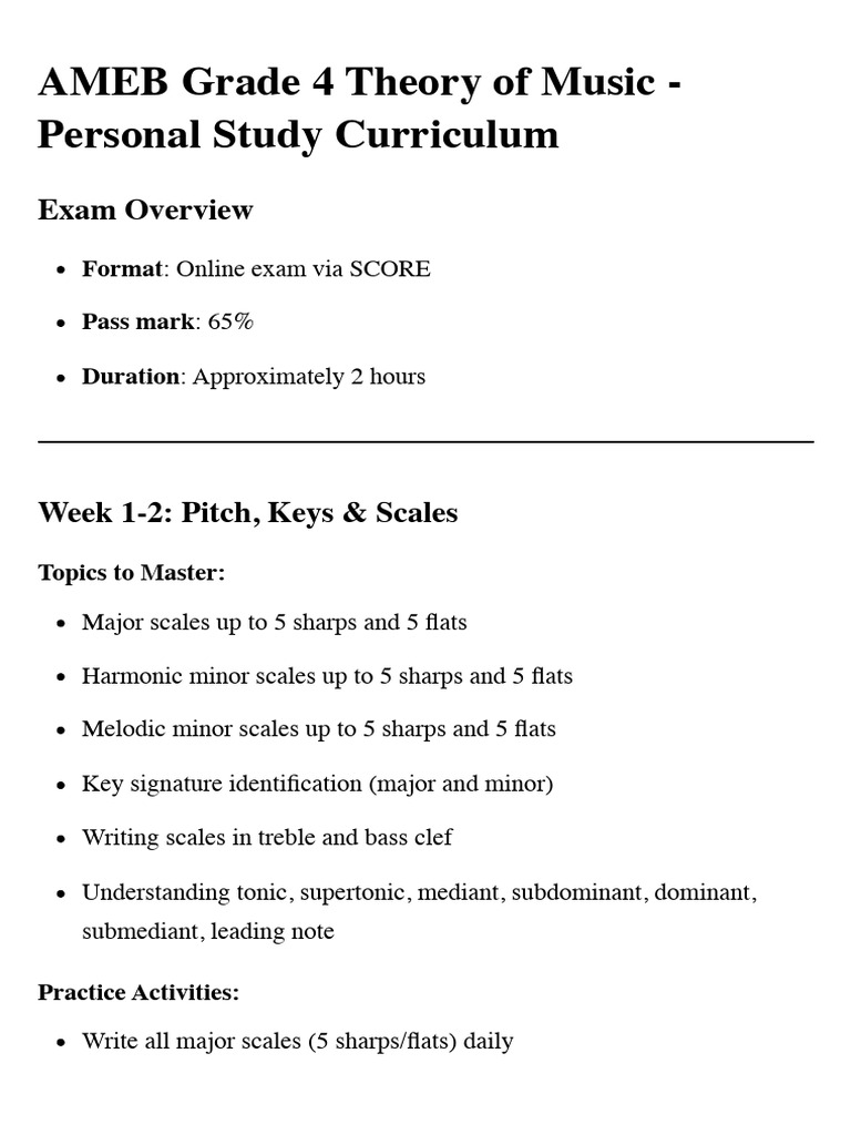 AMEB Grade 4 Music Theory Study Guide | PDF | Interval (Music) | Scale ...