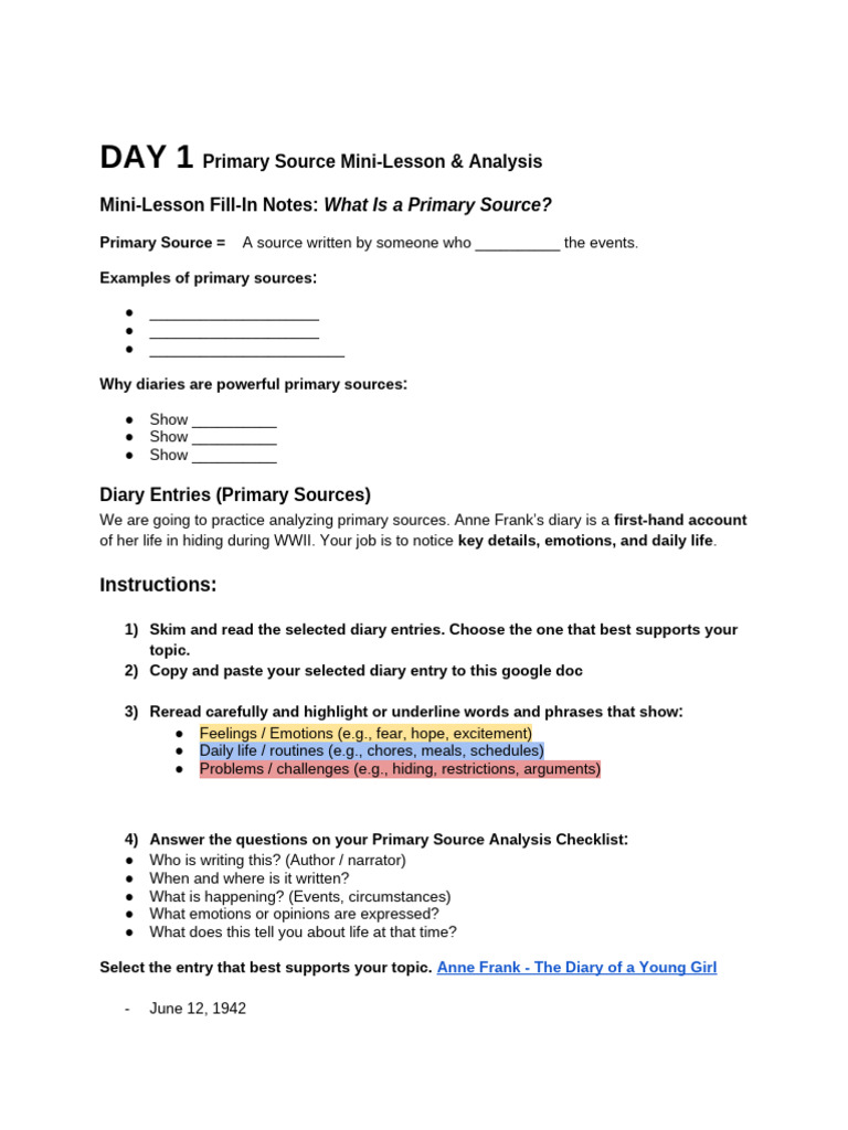 Primary Source Analysis: Anne Frank's Diary | PDF | Anne Frank | Diary