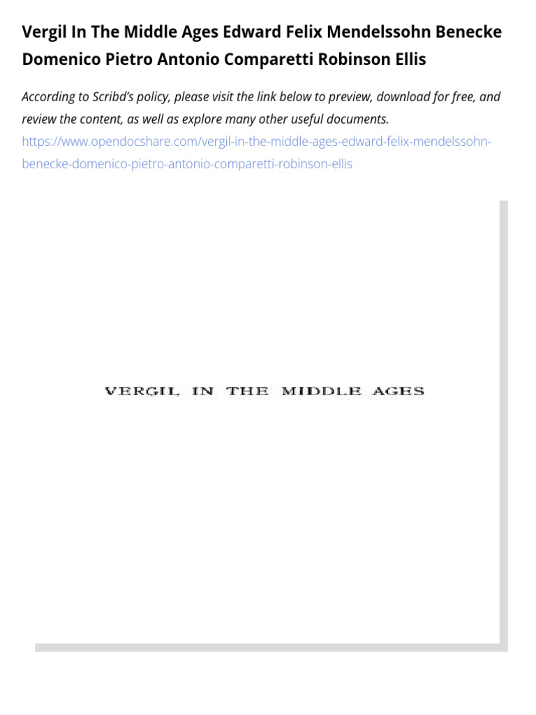 Vergil In The Middle Ages Edward Felix Mendelssohn Benecke Domenico ...