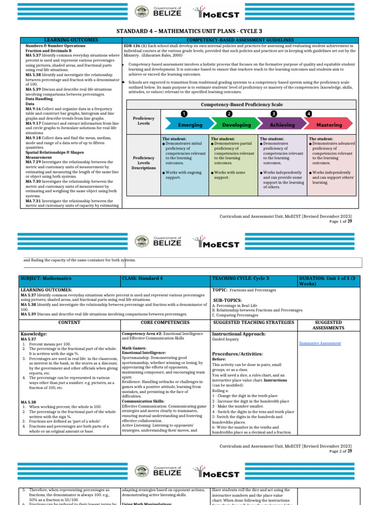 Mathematics Standard 4 Cycle 3 Unit Plans | PDF | Critical Thinking | Thought