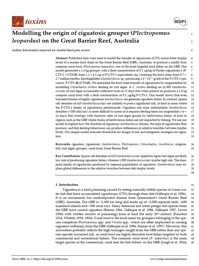 Ciguatoxin Modeling in GBR Groupers | PDF | Marine Biology | Aquatic ...