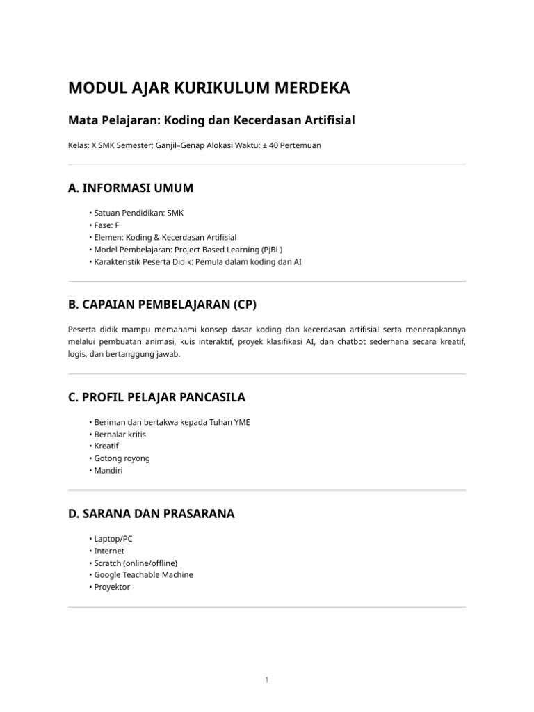 Modul Koding & AI untuk SMK Kelas X | PDF