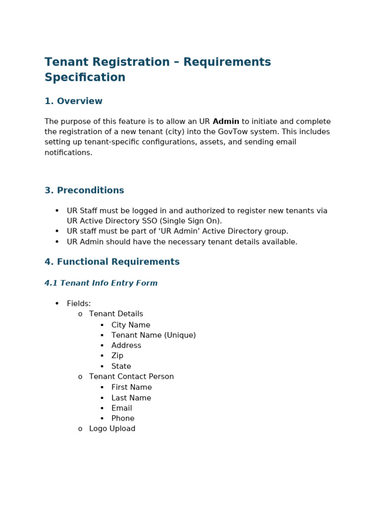 Tenant Registration – Requirements Spec | PDF | Computer Architecture ...