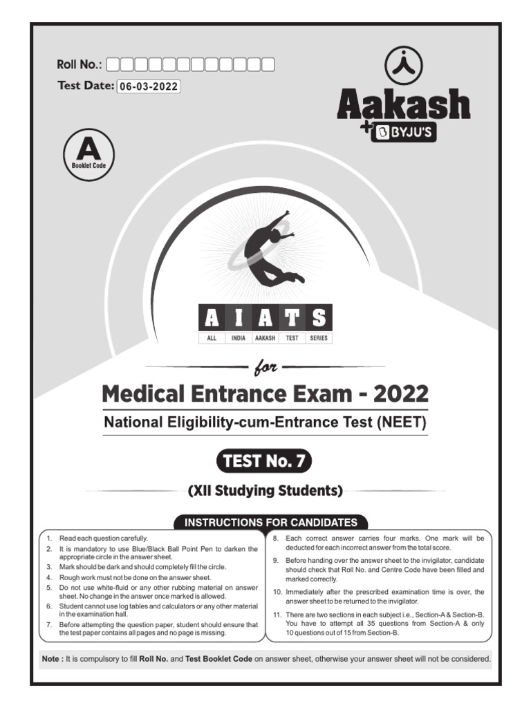 NEET 2022 Test 7 Guidelines and Questions | PDF | Plant Stem | Earth