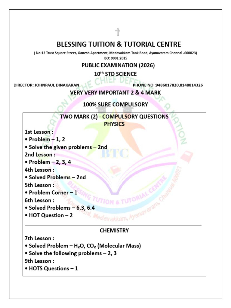 10th_std_science_important_problems | PDF | Radioactive Decay | Ph