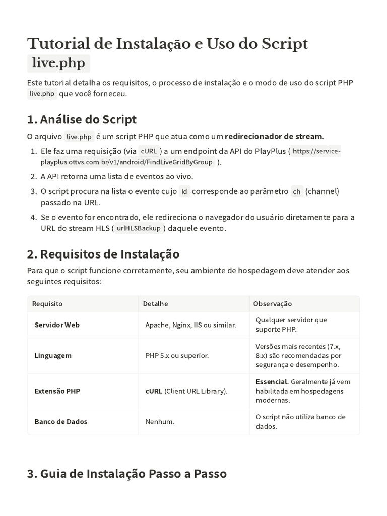 Instalação do Script PHP live.php | PDF | Linguagem de script | Rede ...