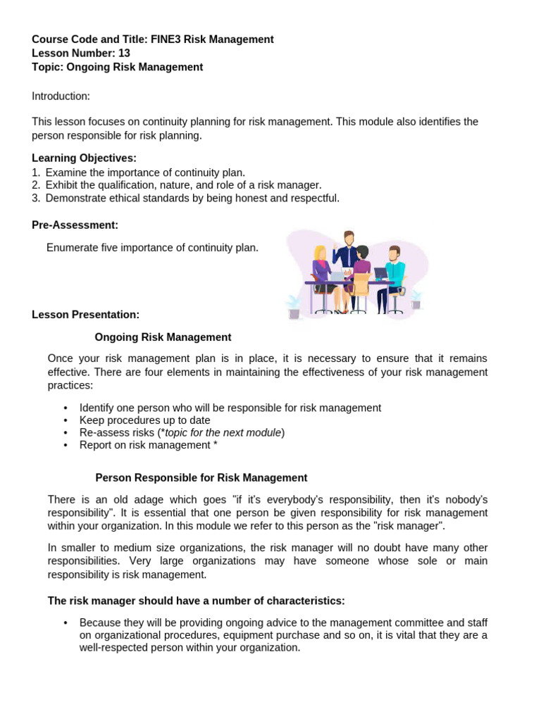 Module 13 RiskMgt 2nd Year FM | PDF | Risk Management | Risk