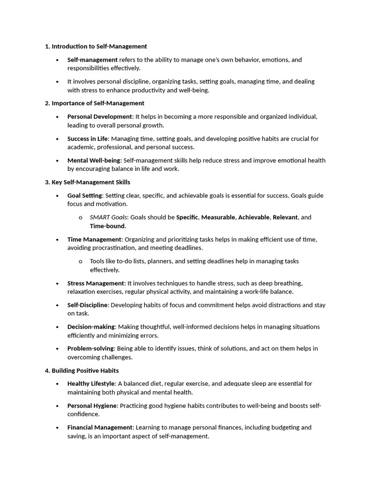 self management | PDF | Disciplines | Motivational