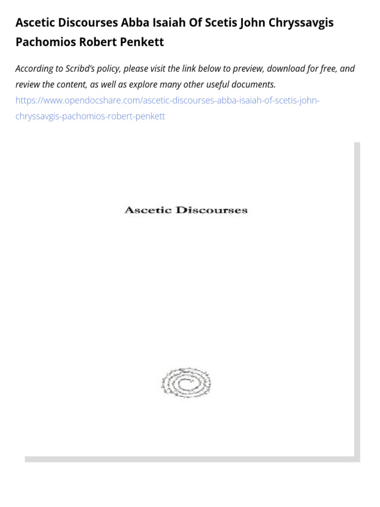 Ascetic Discourses Abba Isaiah Of Scetis John Chryssavgis Pachomios ...