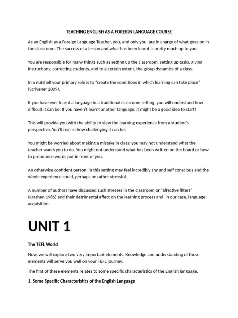 Teaching English as a Foreign Language Course | PDF | English Language | Second Language