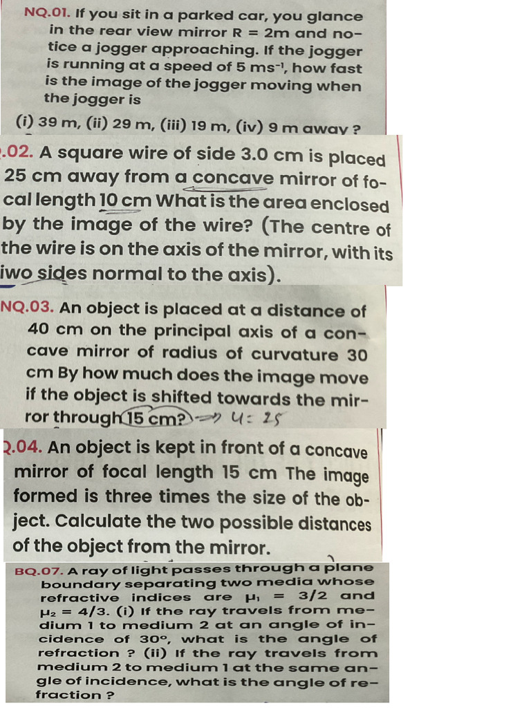 Ray Optics Questions | PDF