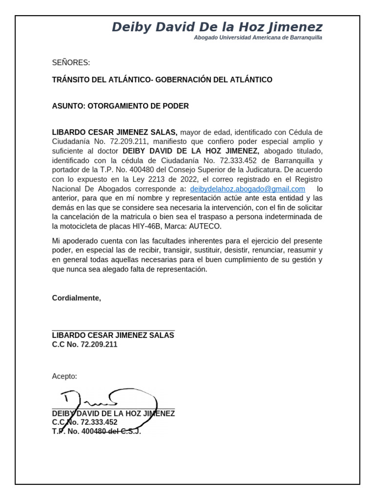 Poder Libardo Jimenez- Traspaso P-i | PDF