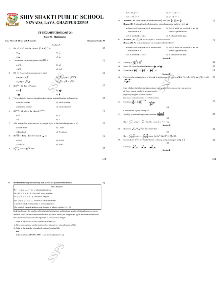 Class 9th Math Print 2 | PDF | Numbers | Mathematics