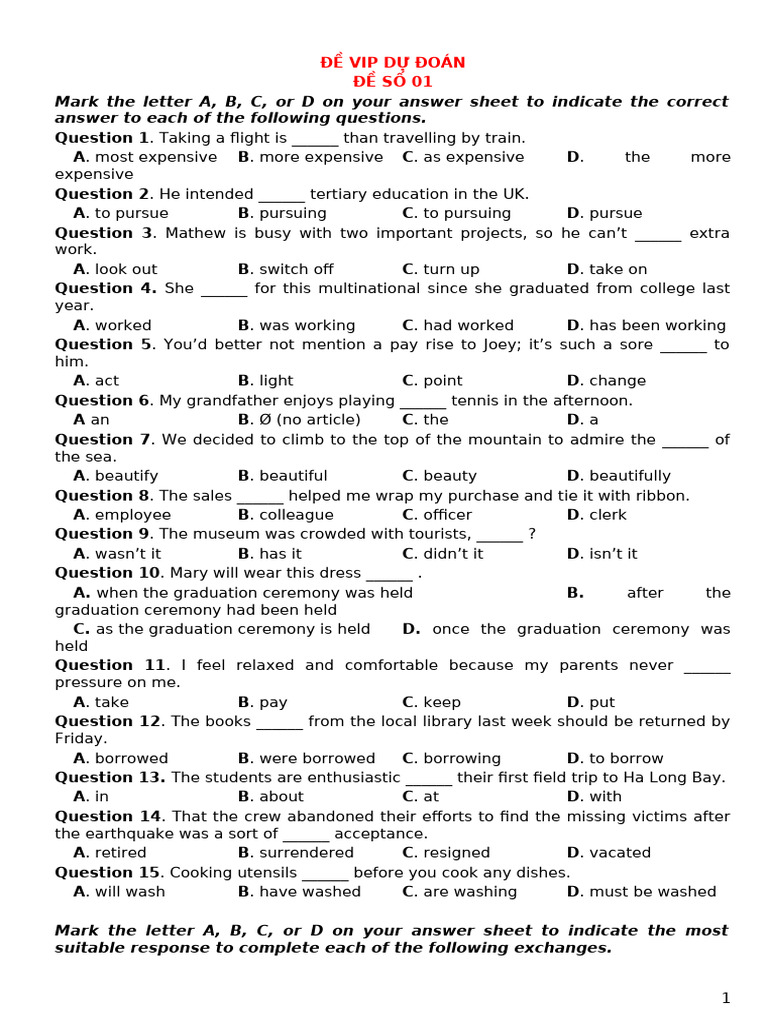 VIP English Test Predictions Document | PDF