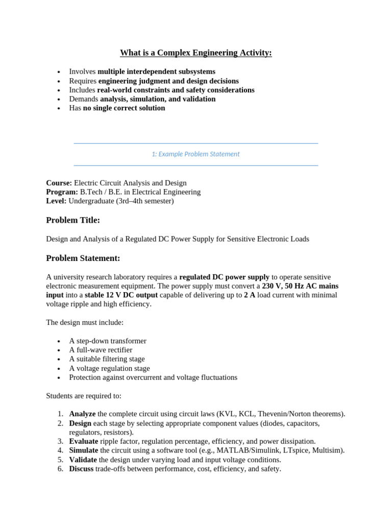 What is a Complex Engineering Activity | PDF | Power Supply ...
