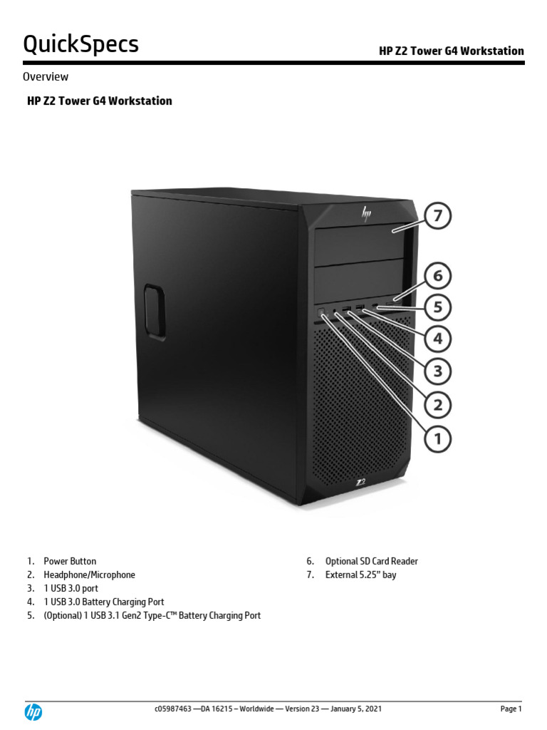 hp-z2-tower-g4-workstation-quick-specs | PDF | Solid State Drive | Usb
