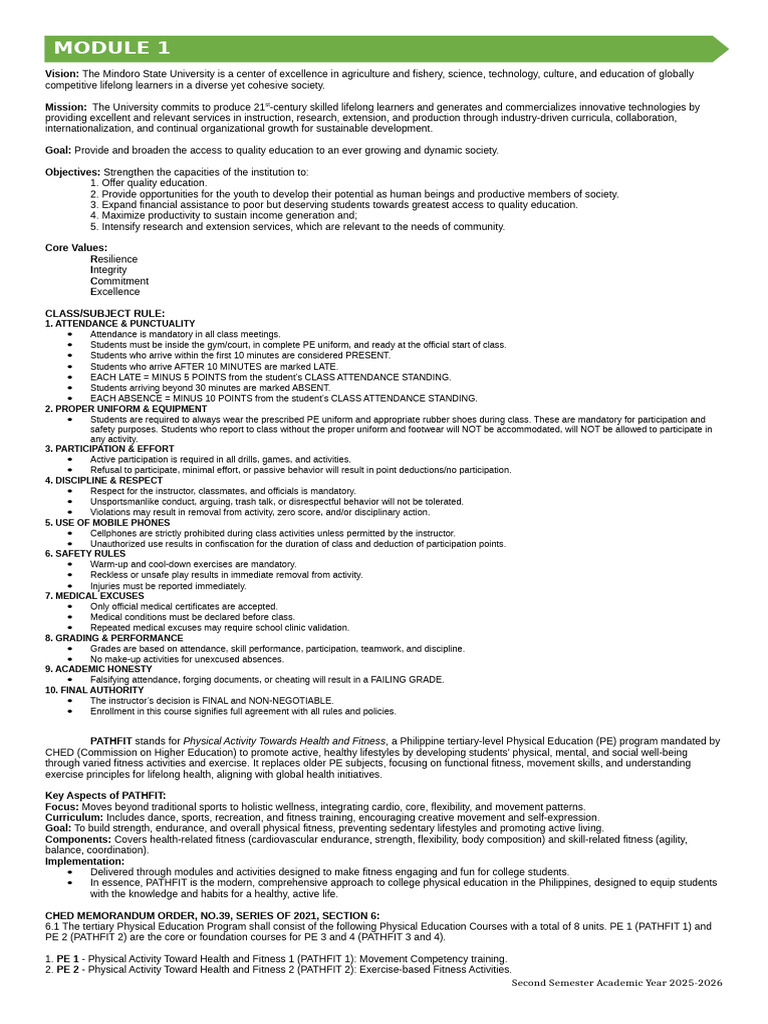 Mindoro State University PATHFIT Overview | PDF | Physical Fitness ...