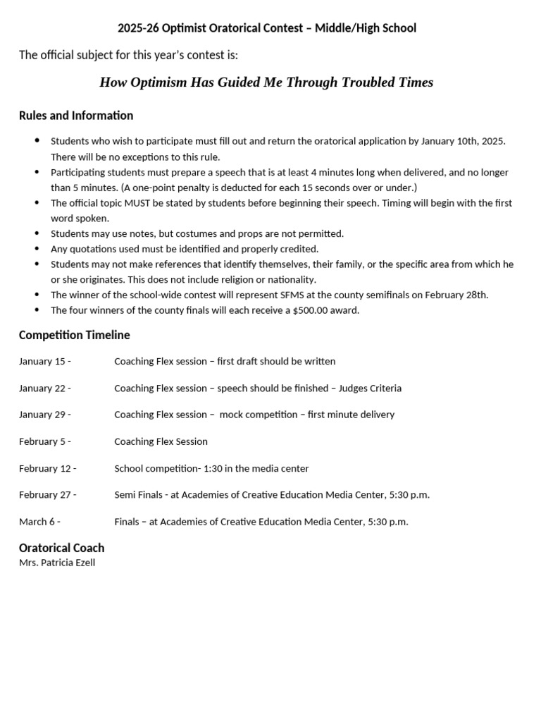 2025-26 Optimist Oratorical Contest Guide | PDF