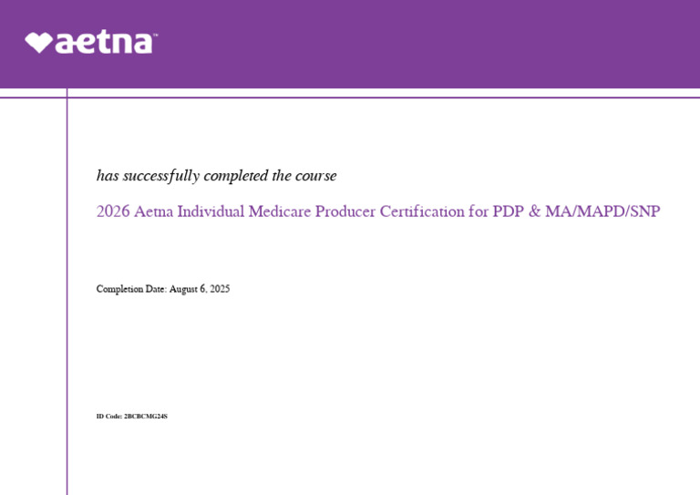 Aetna Medicare Certification Completion | PDF