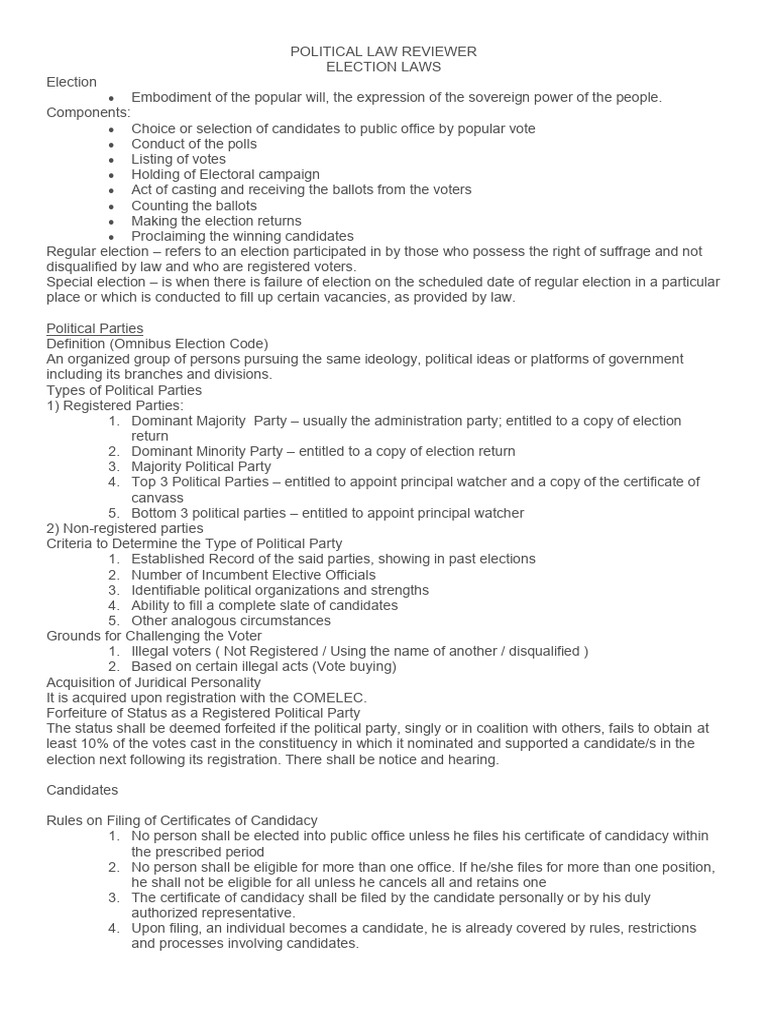 Election Laws and Political Parties Guide | PDF | Elections ...