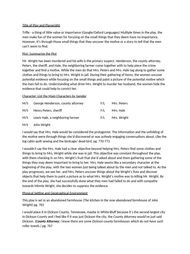 Uncovering Motives in "Trifles" Play | PDF