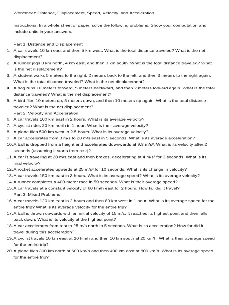 Worksheet1.-1 | PDF | Speed | Acceleration