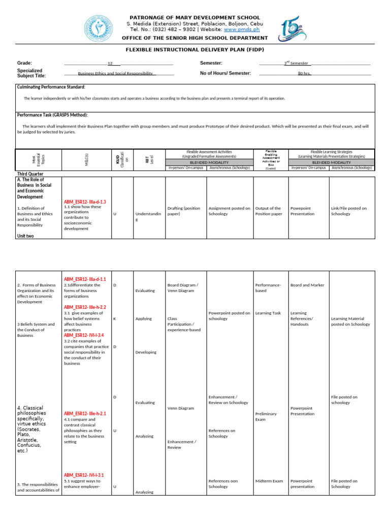 Business Ethics Curriculum Plan | PDF | Business Ethics