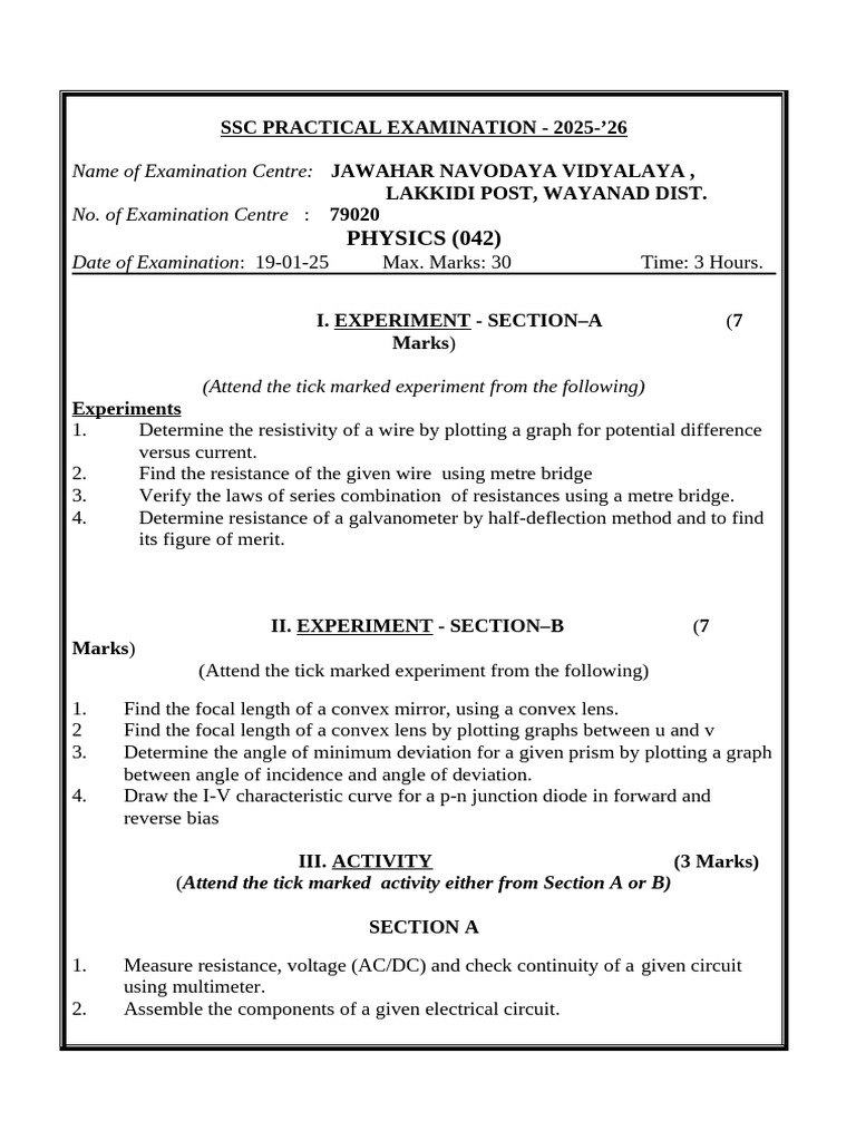 Physics Practical Examination 2022-2023 | PDF | Electrical Network | P ...