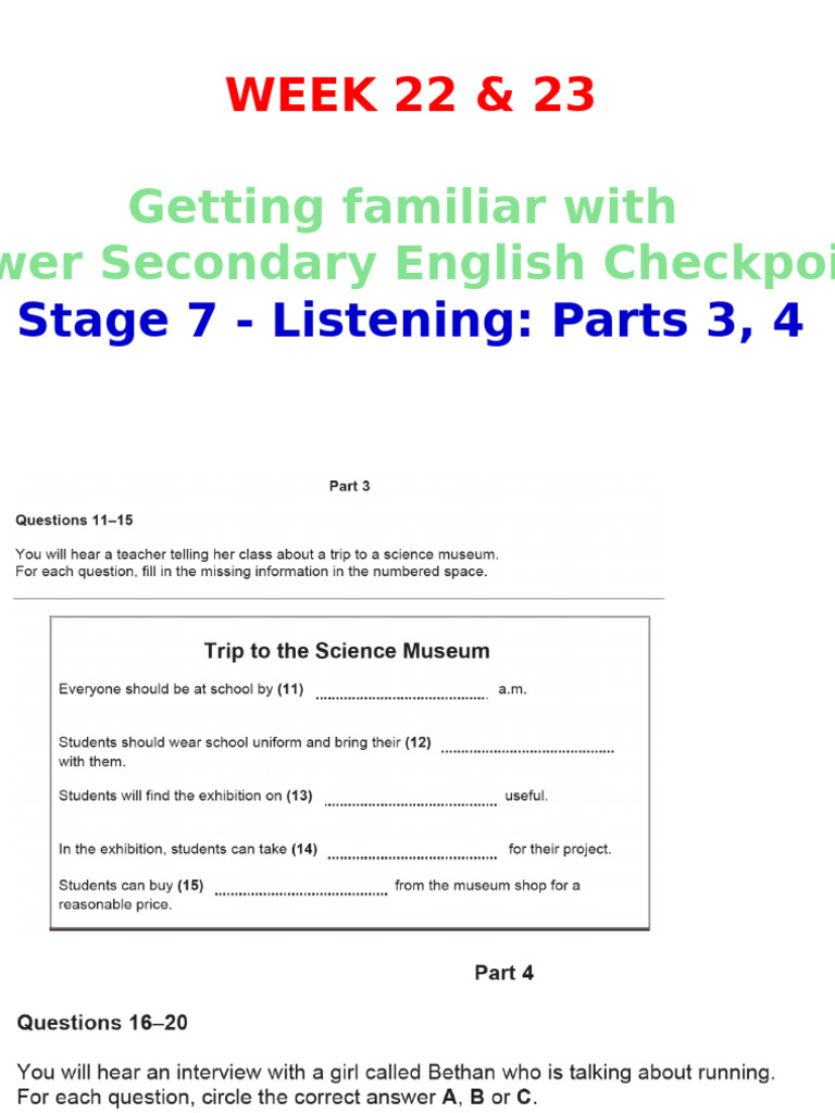 WEEK 22 & 23: Stage 7 - Listening: Parts 3, 4 | PDF