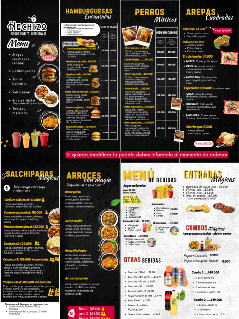 Menú de Comidas y Bebidas Mágicas | PDF | Hamburguesas | Cocina ...