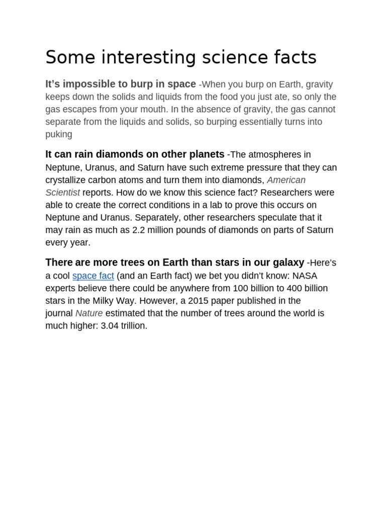 Some Interesting Science Facts | PDF